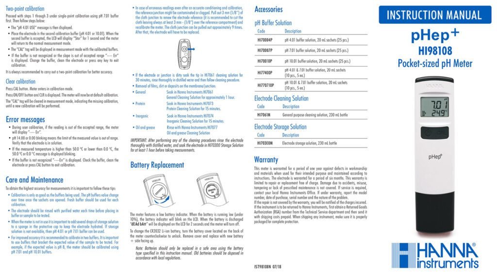 Hanna HI-98108 pHep+ pH Meter with Auto Calibration - RS Instrument