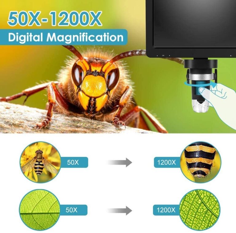 Portable Digital Microscope 1200x with 7 inch LCD Monitor